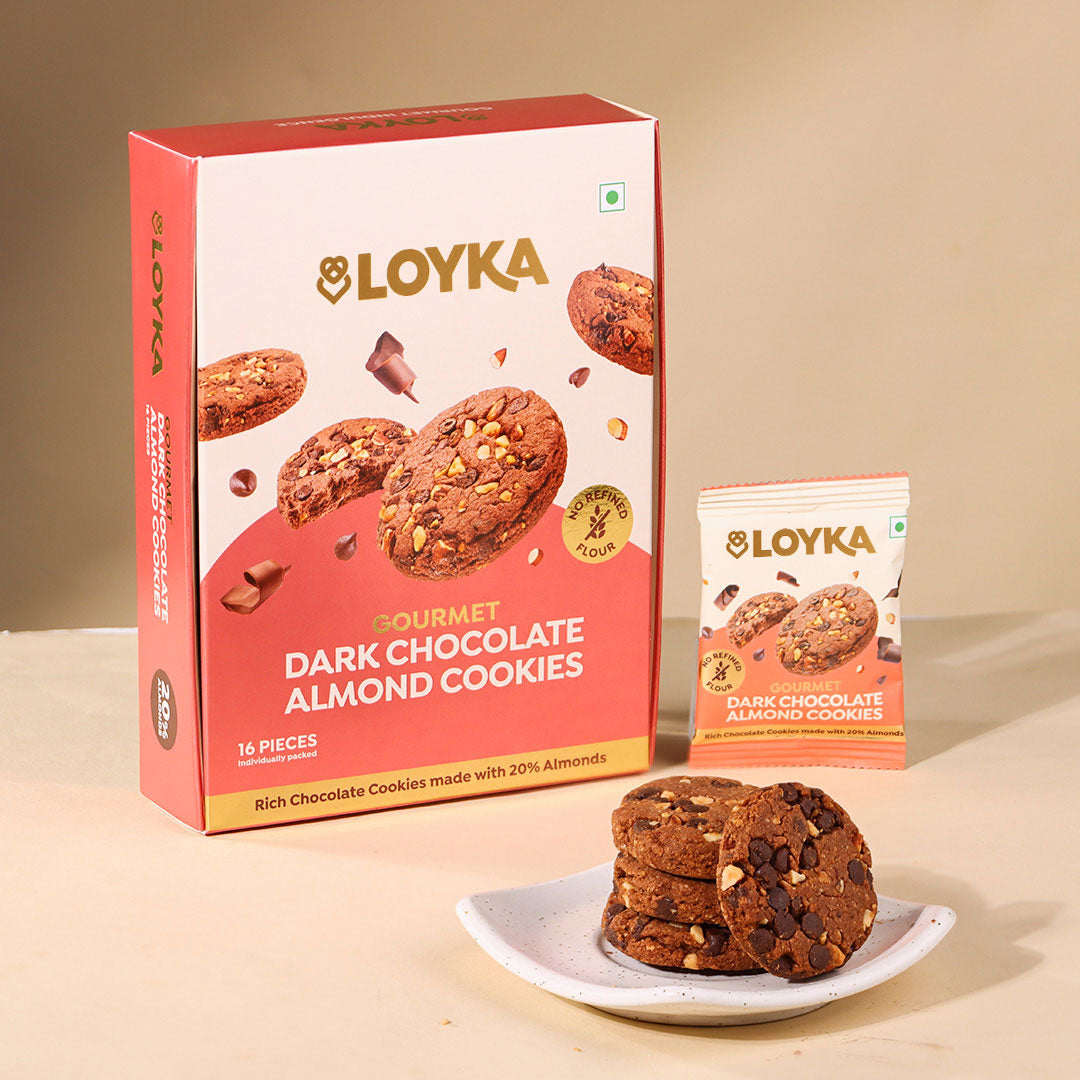 Dark Chocolate Almond Cookies (No Maida) 16 Pcs Box – Loyka