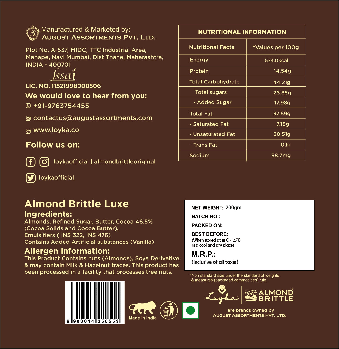 Almond Brittle Luxe 12 pcs Box (Dark Chocolate) – Loyka